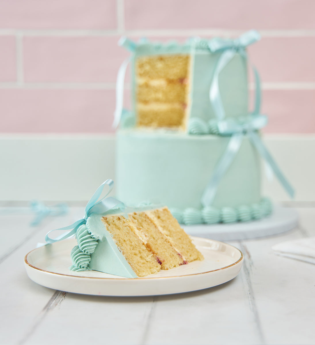 Blue Mini Two Tier Ribbons and Ruffles Cake – Lola's
